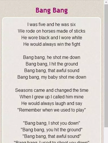 Nancy Sinatra Bang Bang Lyrics