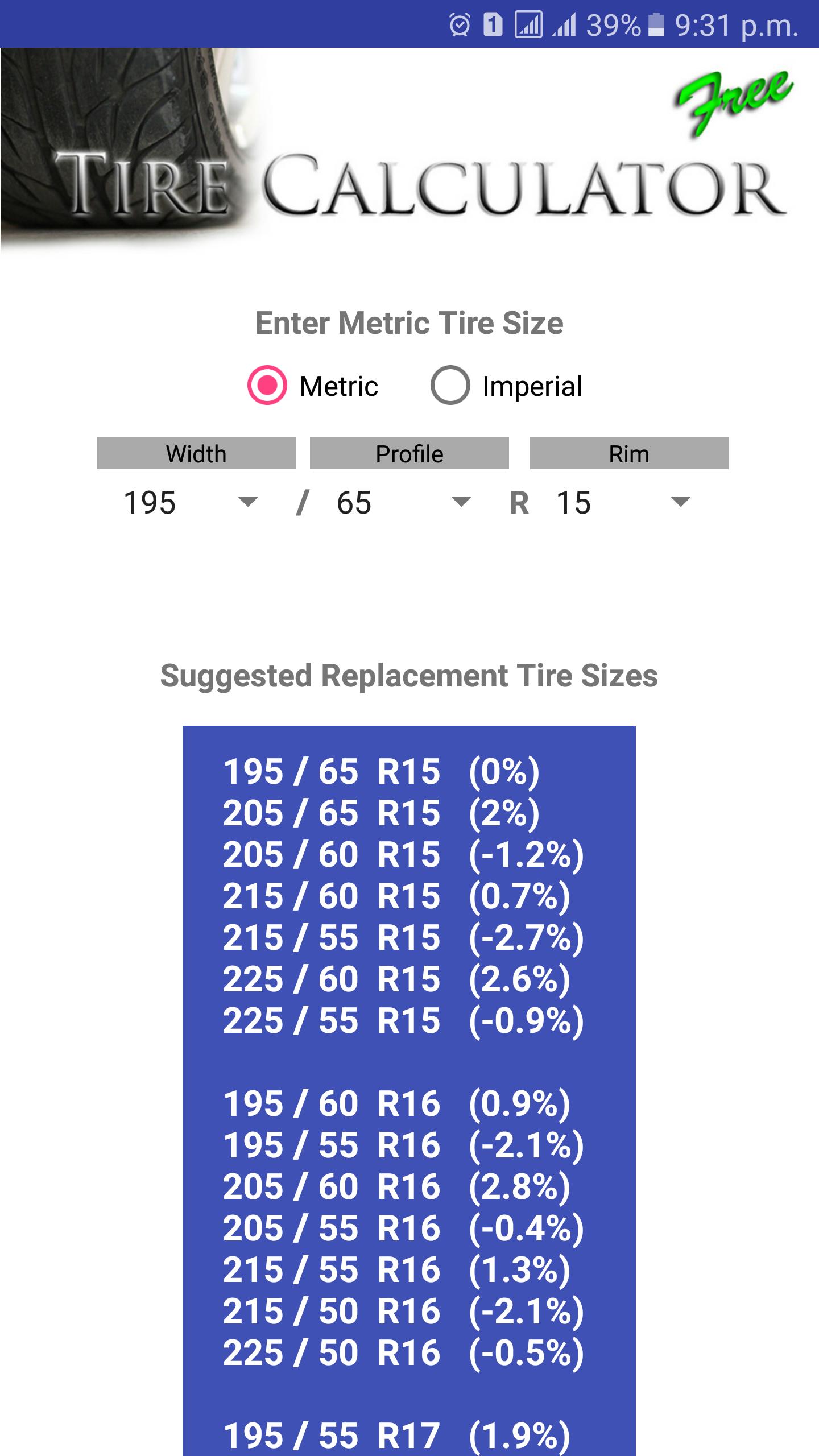 Tire Size Calculator for Android - APK Download Tire Size Calculator for Android - APK Download
