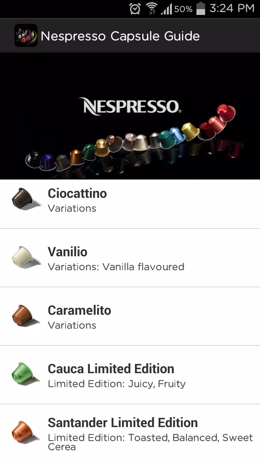 Nespresso Capsules Chart