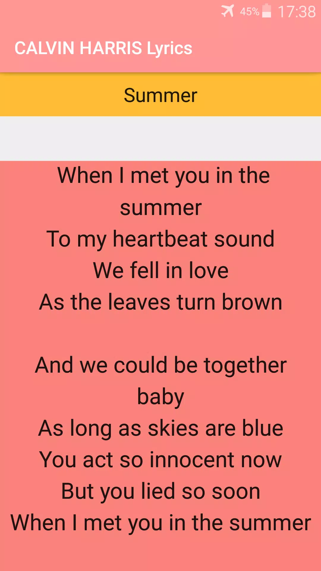 Calvin Harris Summer Lyrics