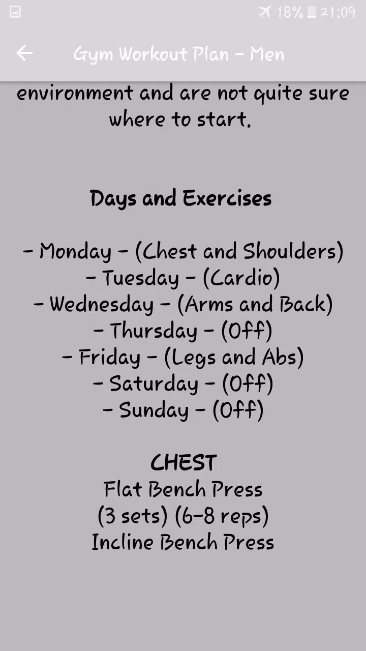 Workout Chart For Men In Gym