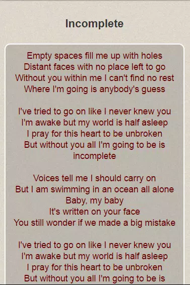 Incomplete Backstreet Boys Lyrics