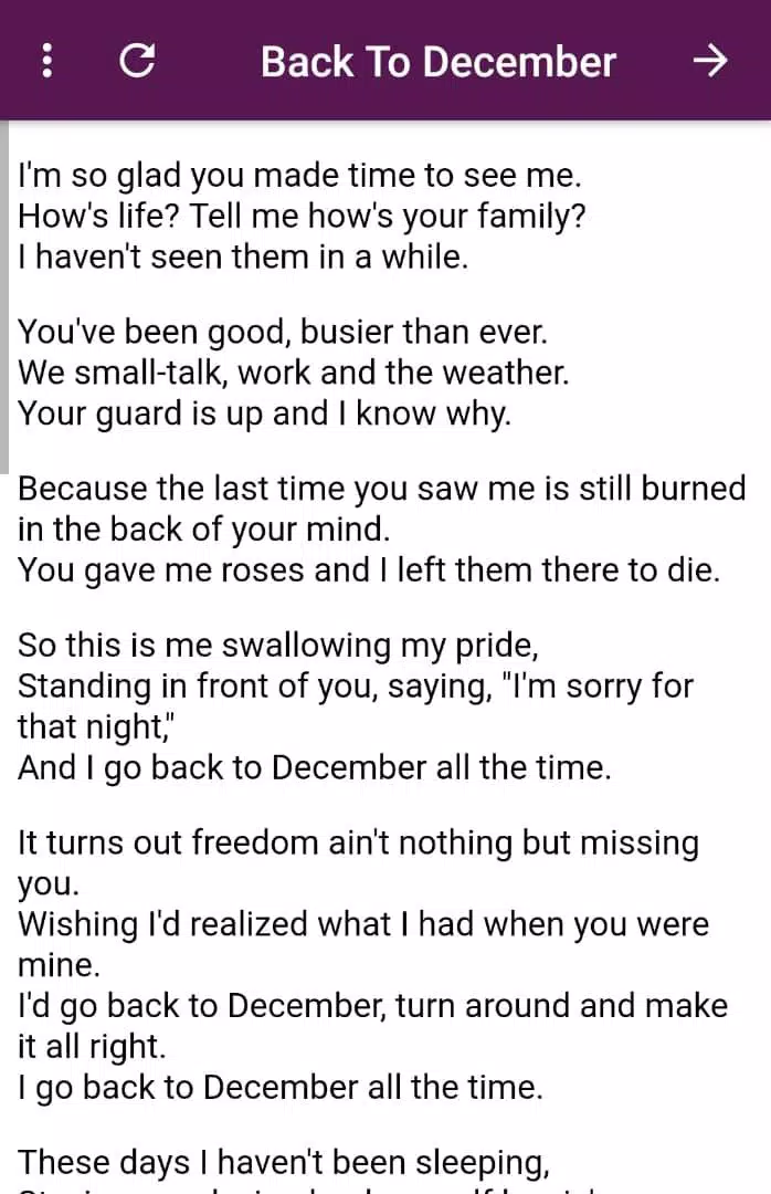 Back To December Taylor Swift Lyrics