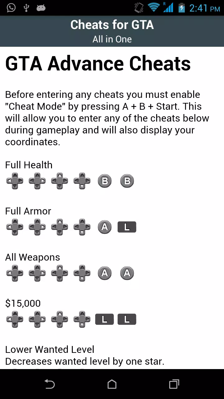 Cheats Grand Theft Auto Advance