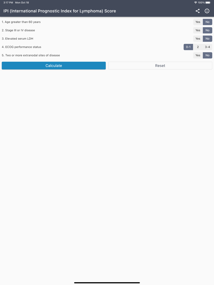 Lymphoma IPI Score Calculator for iOS (iPhone/iPad) - Free Download at ...
