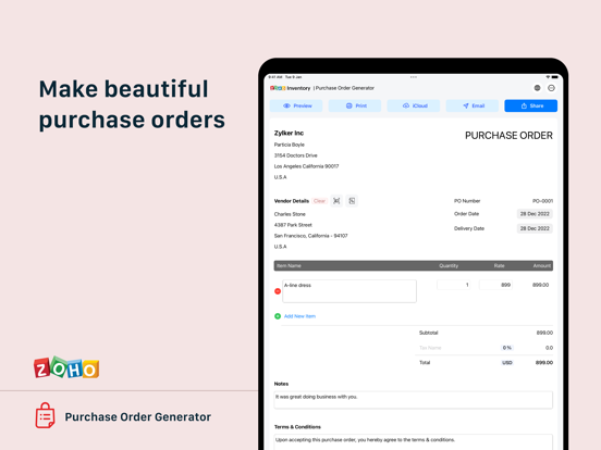 Purchase Order Generator Zoho para iOS (iPhone/iPad/Mac/iPod touch ...