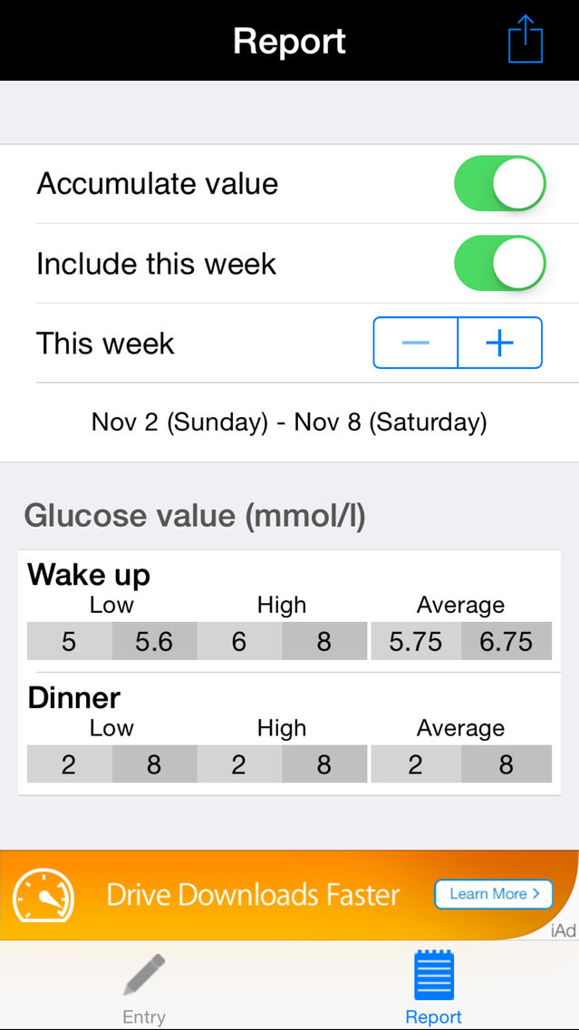 Blood Sugar - Glucose log, report, reminder, weekly average, high / low ...