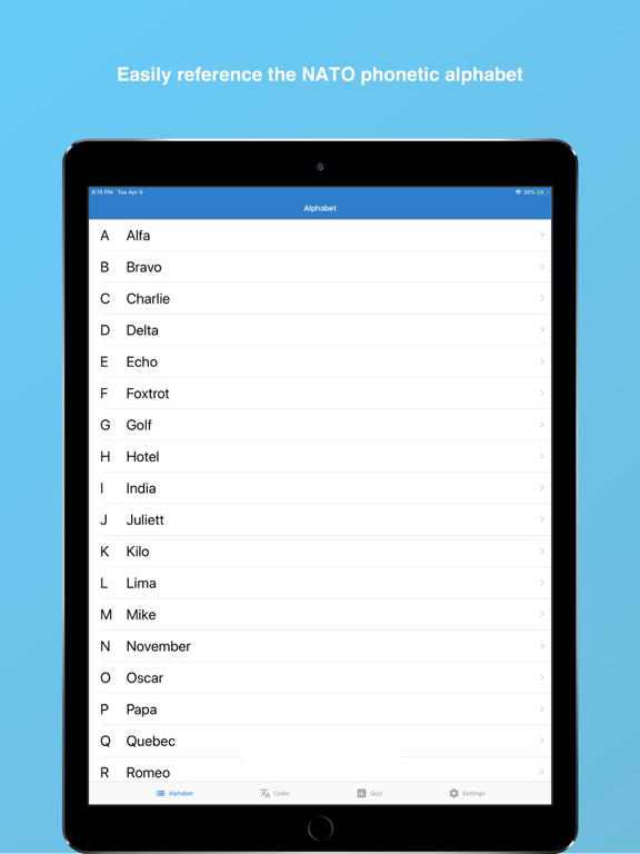 NATO Phonetic Alphabet ICAO for iOS (iPhone/iPad/iPod touch) - Free ...