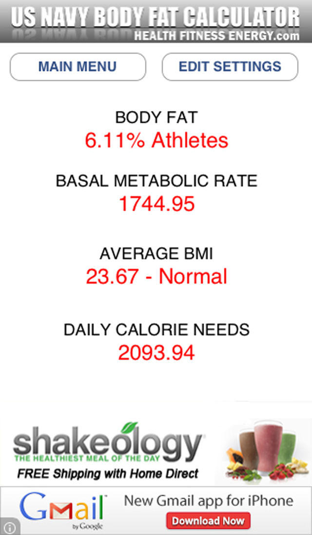 Body Fat Calculator - US Navy Edition for iOS (iPhone) - Free Download ...