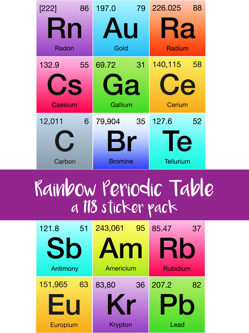 Rainbow Periodic Table of Elements Sticker Pack for iOS (iPhone/iPad ...