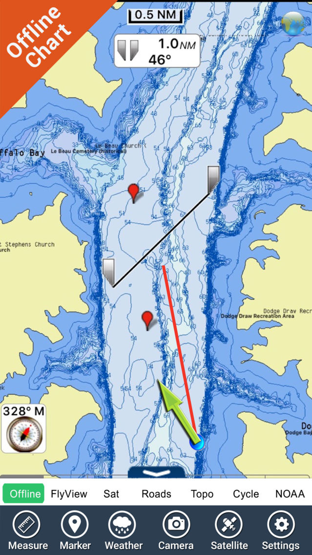 Lake Oahe - Dakota GPS fishing chart & map offline for iOS (iPhone ...