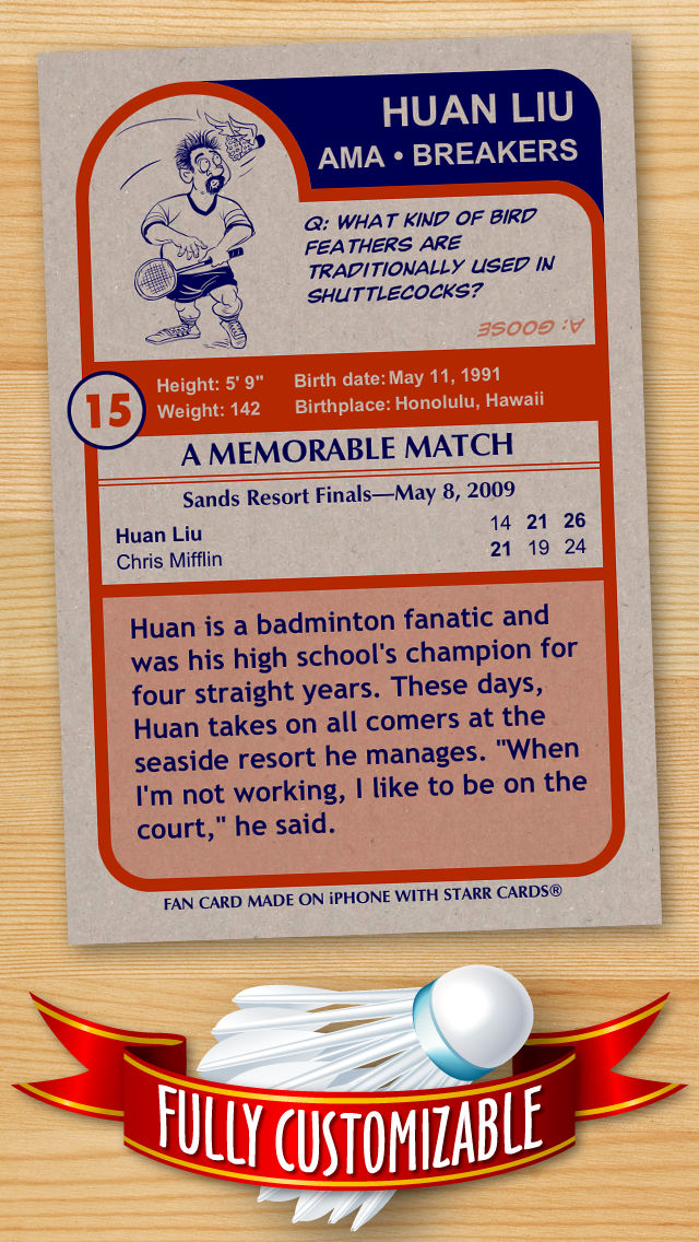 Badminton Card Maker - Make Your Own Custom Badminton Cards with Starr ...