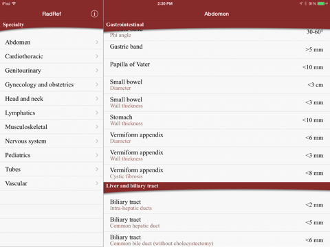 RadRef - Normal Values in Diagnostic Imaging for iOS (iPhone/iPad/iPod ...