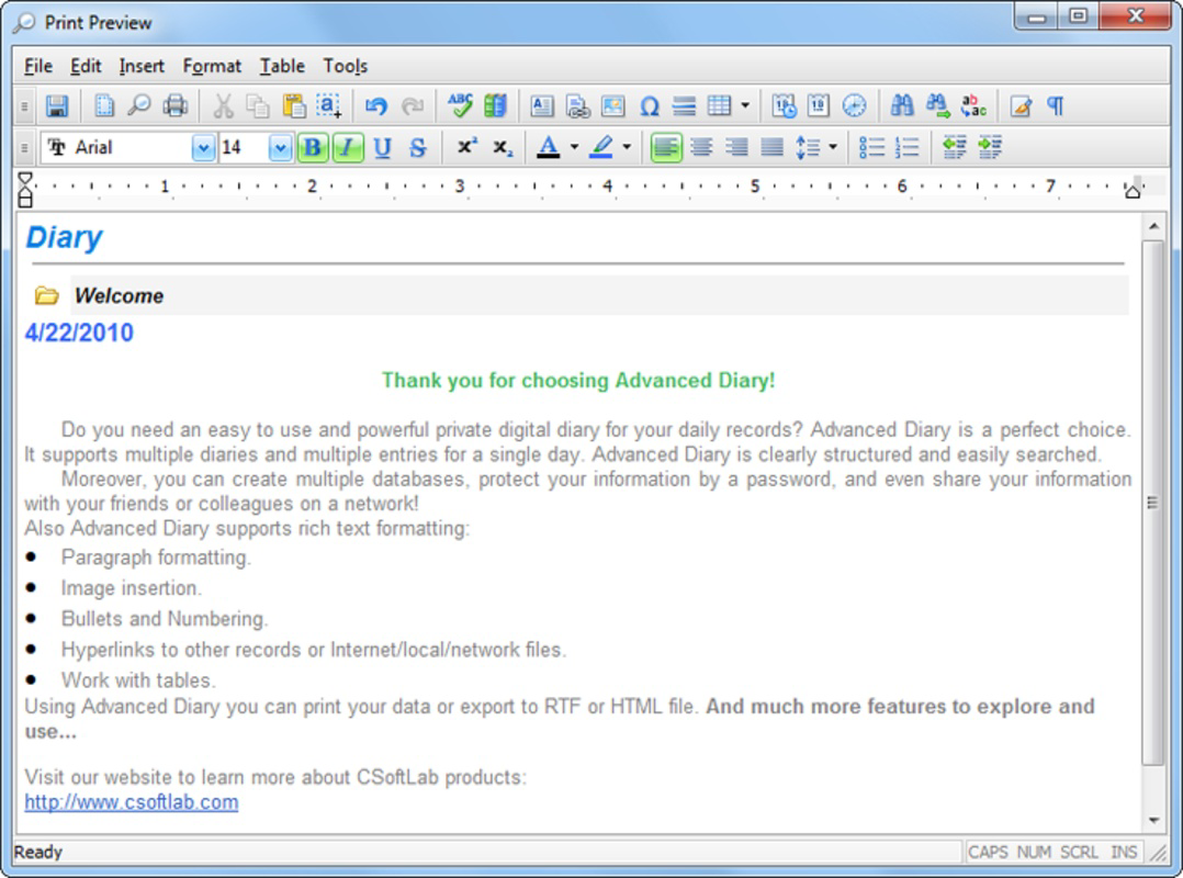 Advanced Diary for PC Windows 8.0 Download