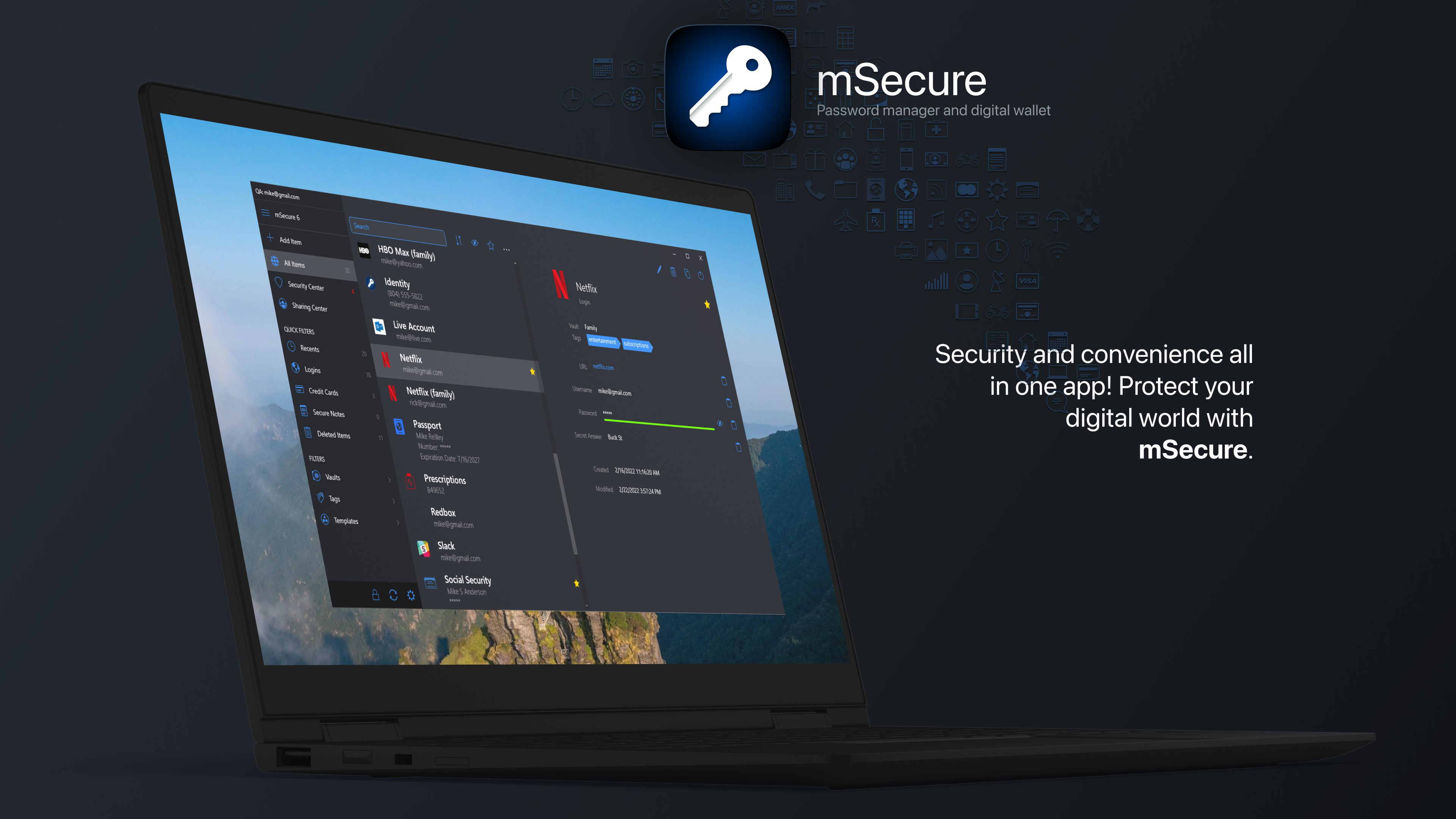 mSecure - Password Manager and Digital Wallet for PC Windows Download