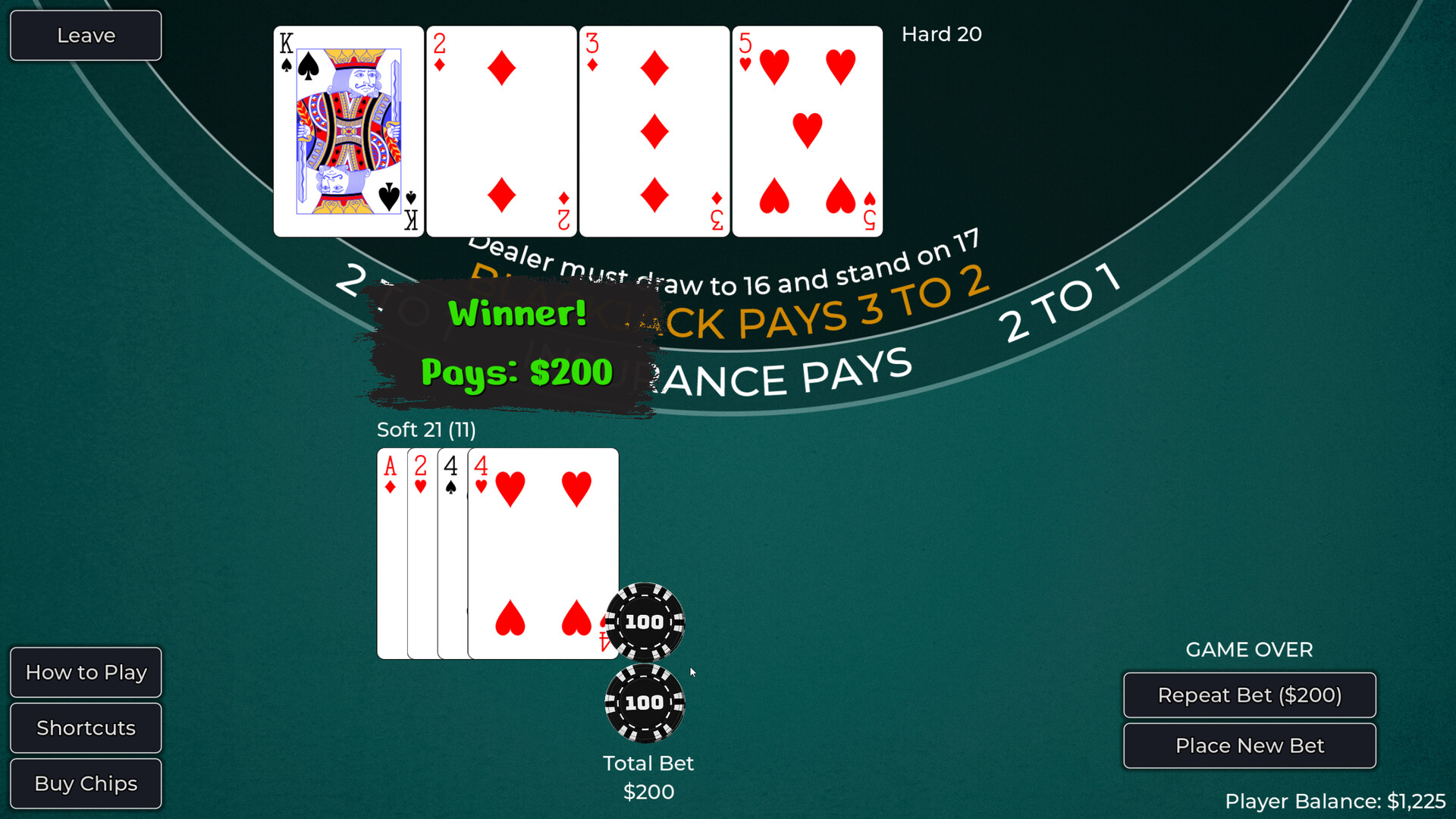 Player vs. Dealer Blackjack for PC Windows Download