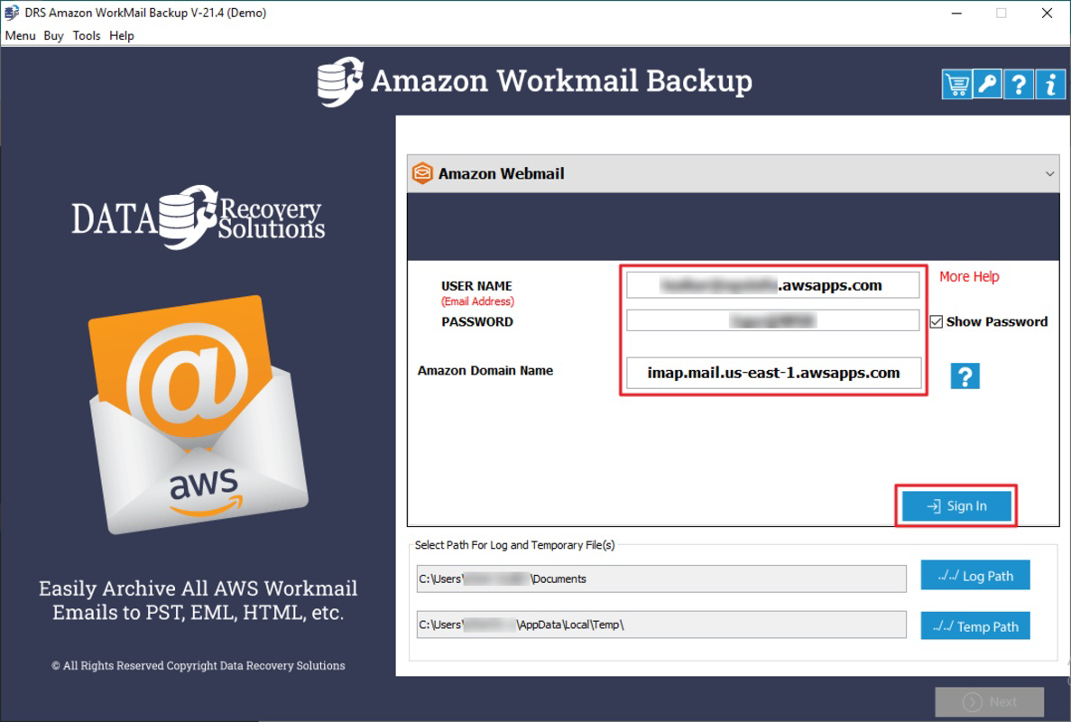 CloudMigration AWS WorkMail Migration Tool for PC Windows 21.4 Download