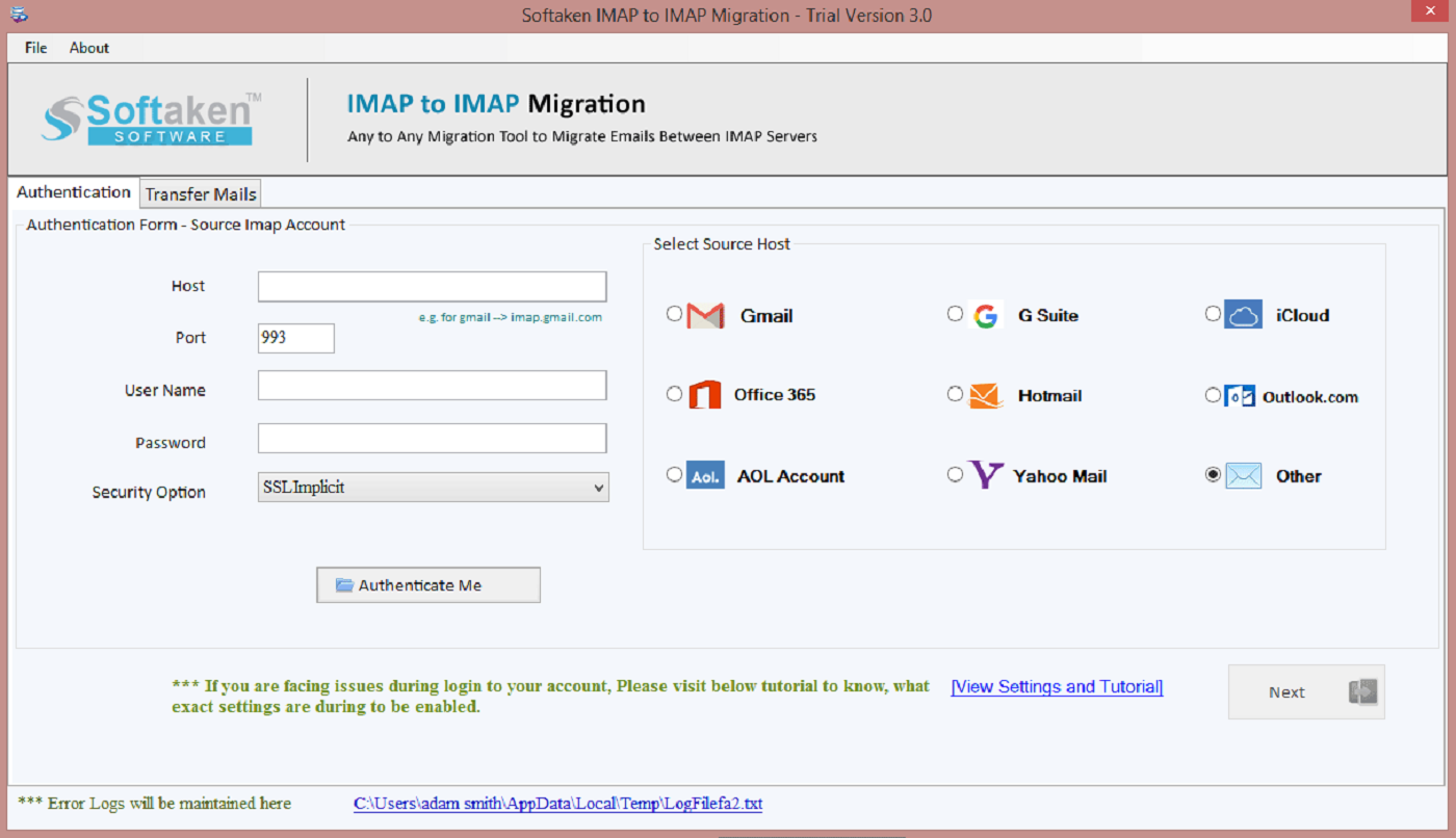 Softaken IMAP to IMAP Migration for PC Windows Download