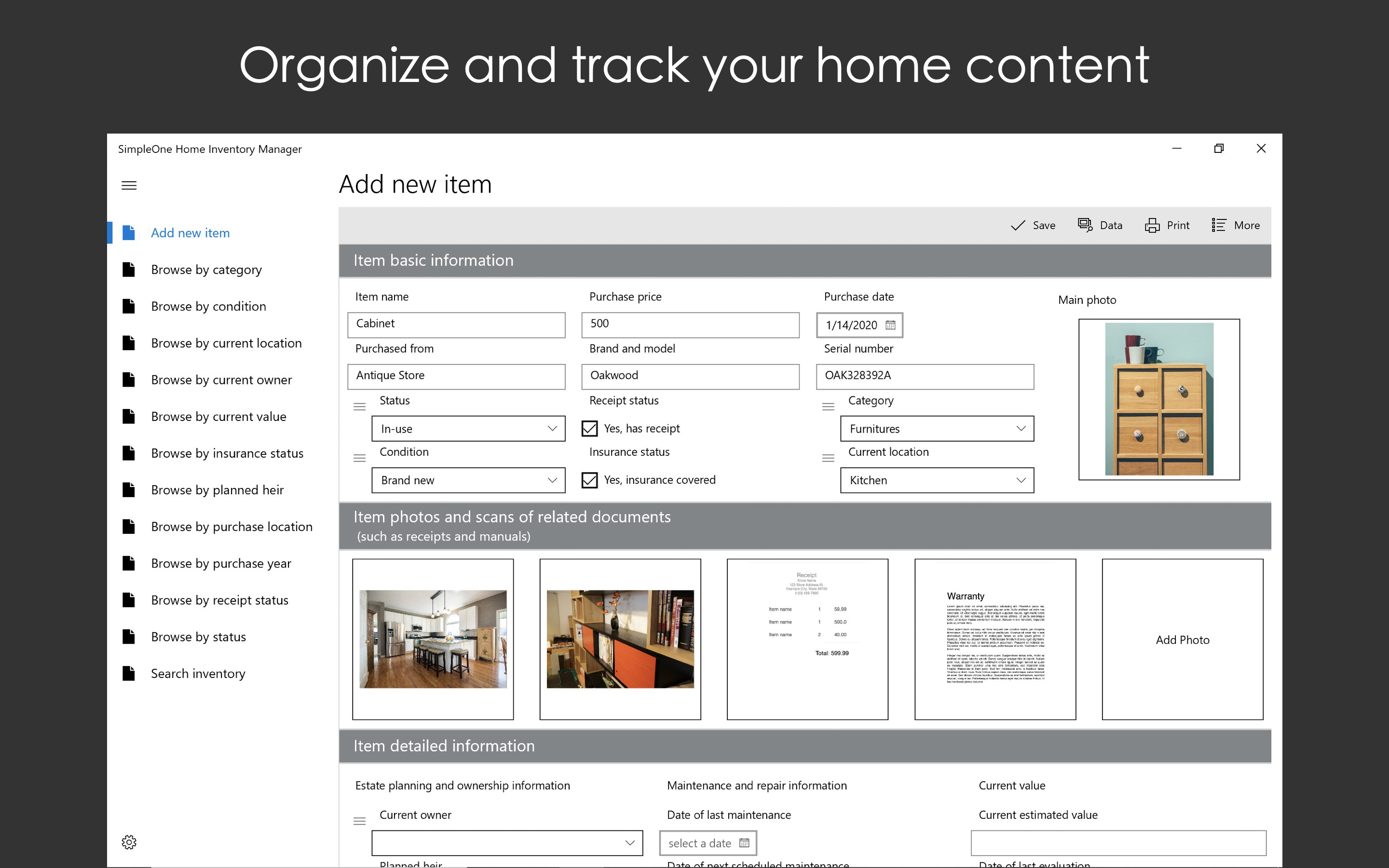 SimpleOne Home Inventory Manager for PC Windows Download
