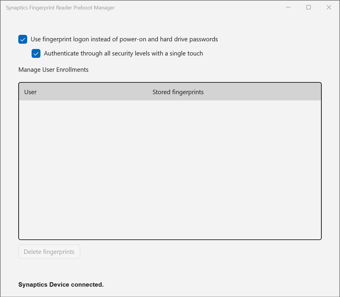 Synaptics Fingerprint Reader Preboot Manager for PC Windows Download