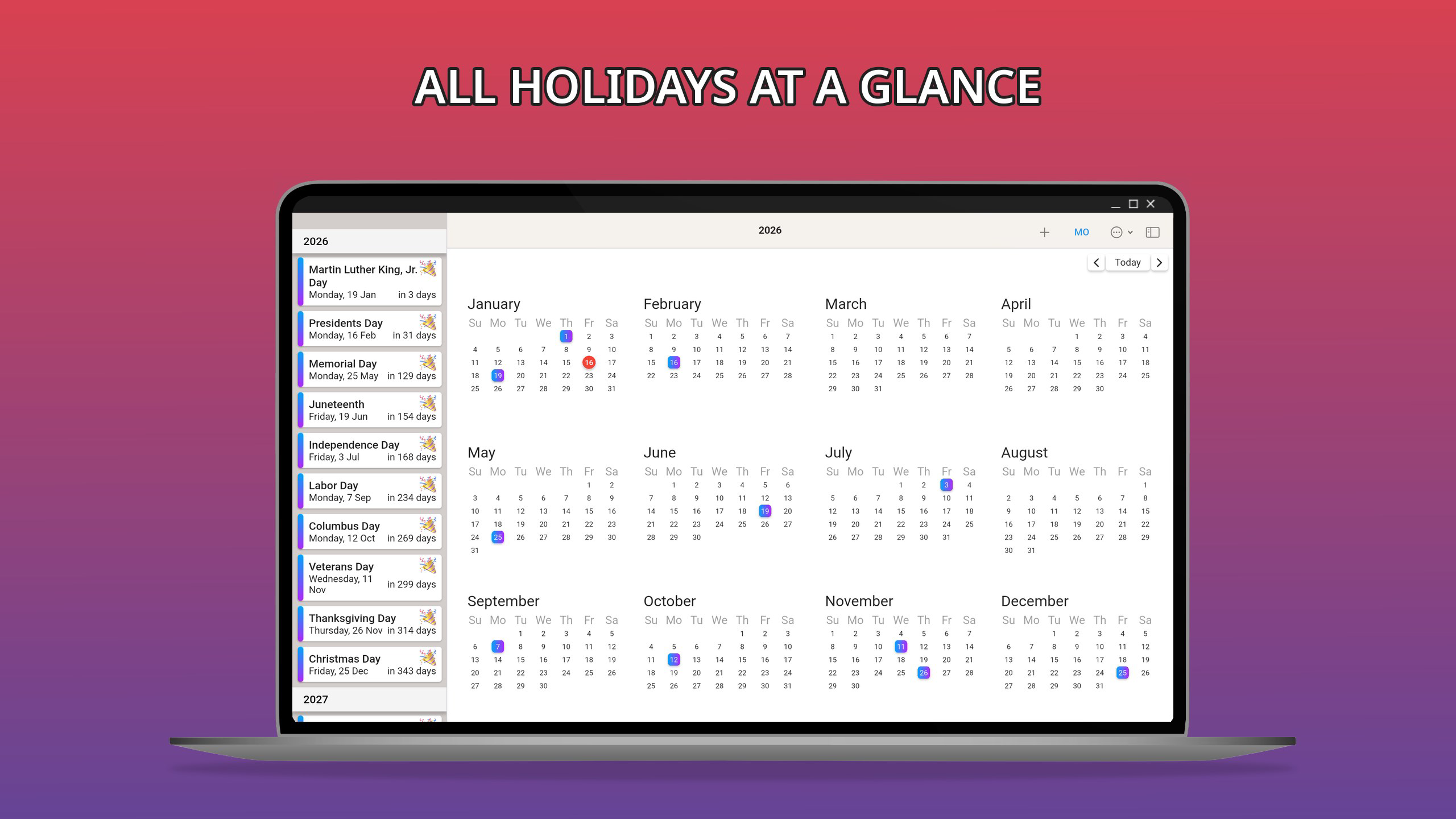 Holiday Calendar for PC Windows Download