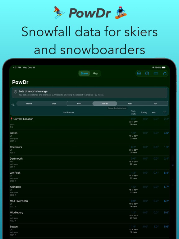 Snowfall & Ski Weather: PowDr para iOS (iPad) - Baixar Grátis no AppPure