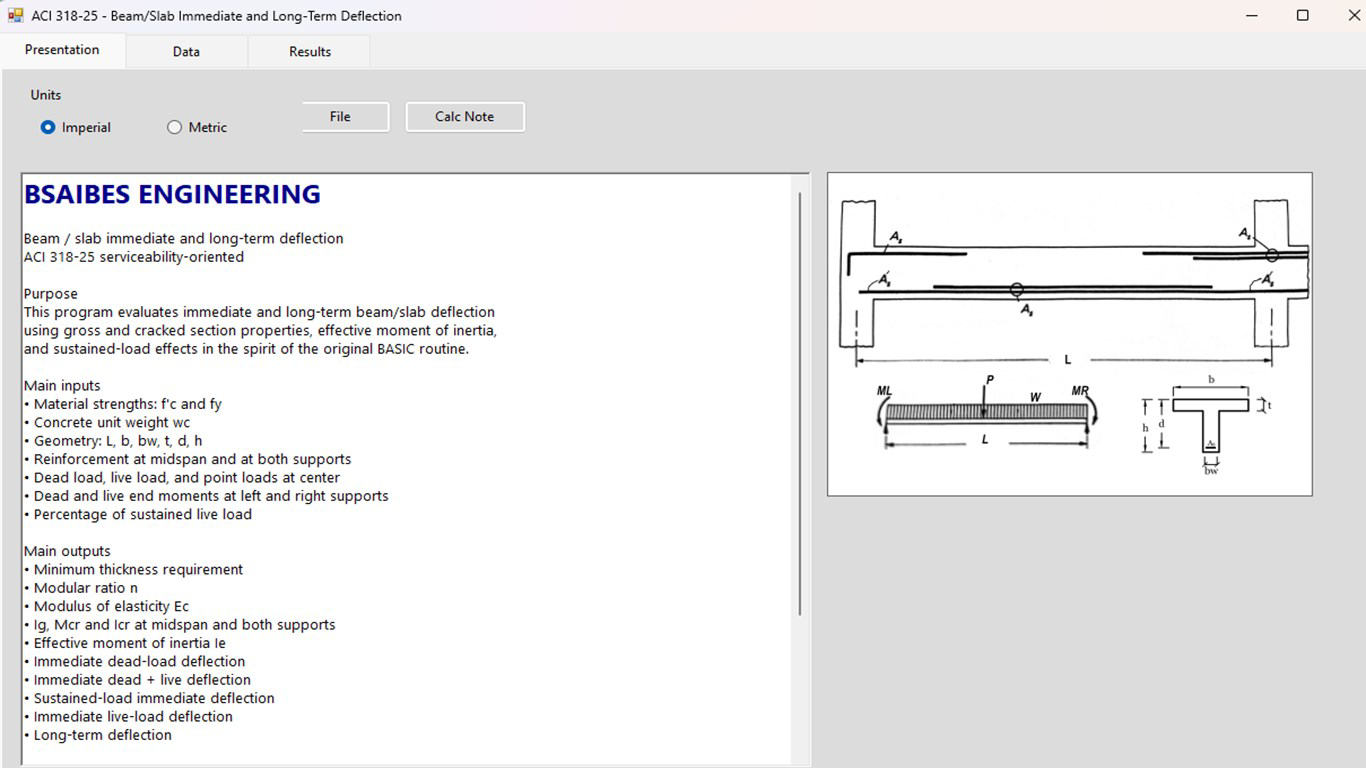 BEAM/SLAB: IMMEDIATE AND LONG-TERM DEFLECTION-ACI318-25 for PC Windows ...