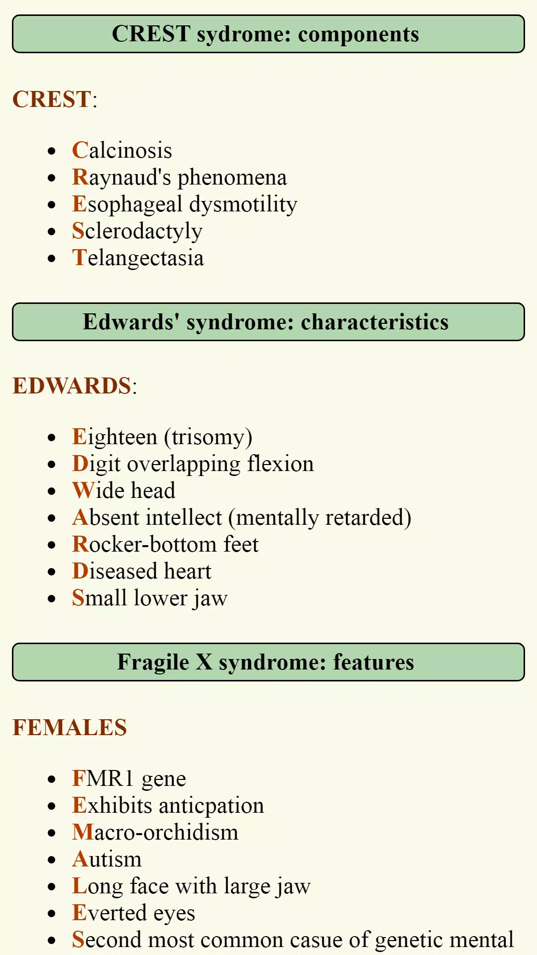 Medical Mnemonics