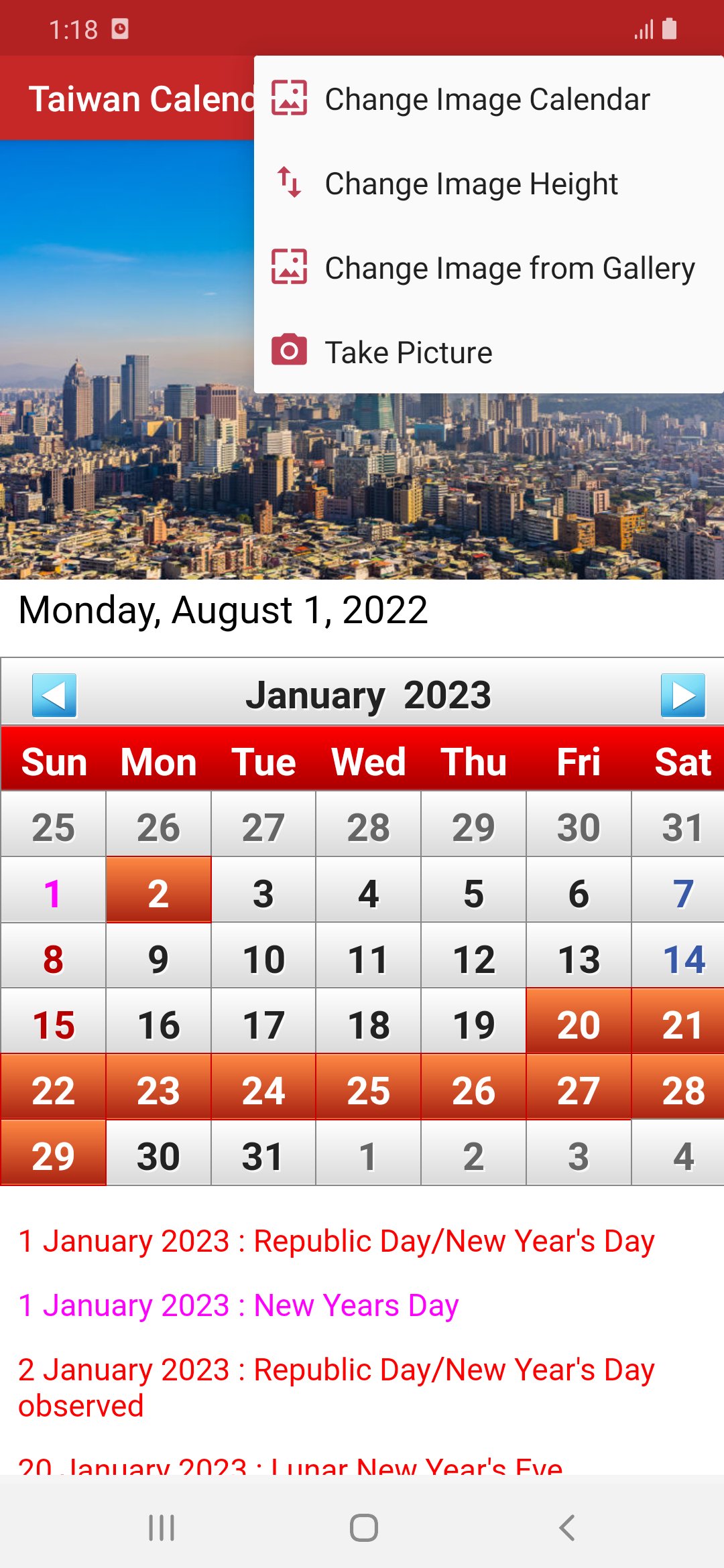 Download do APK de Taiwan Calendar para Android