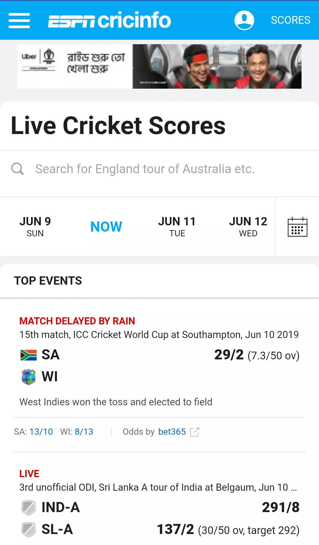 Live Score Cricket Espn