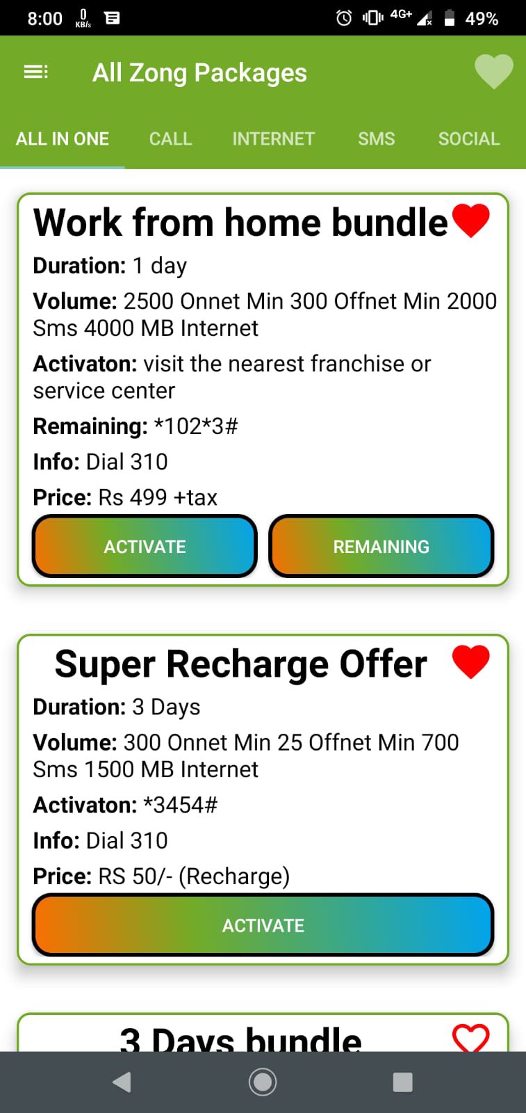 All Zong Package internet 2022 APK for Android Download