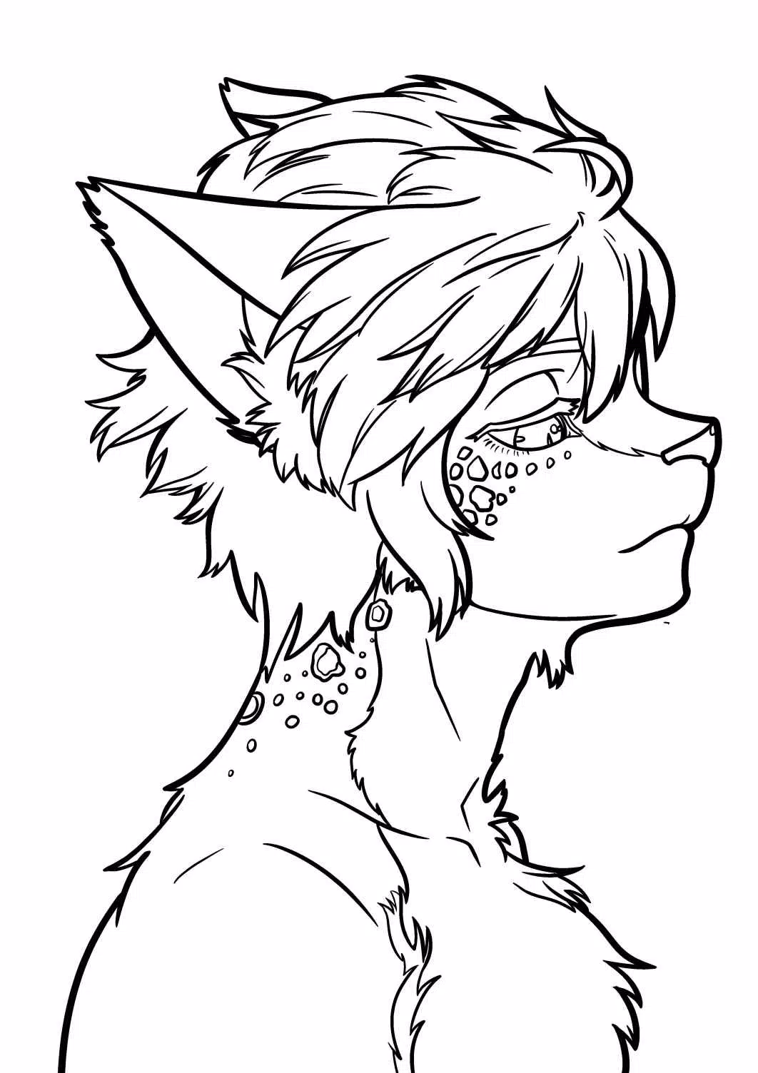 Female Wolf Anthro Lineart