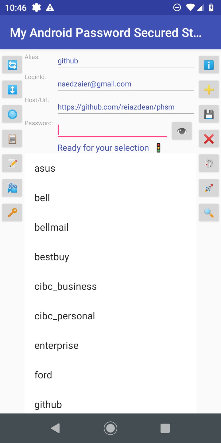 My Android Password Secured Store Latest Version 1.1 for Android