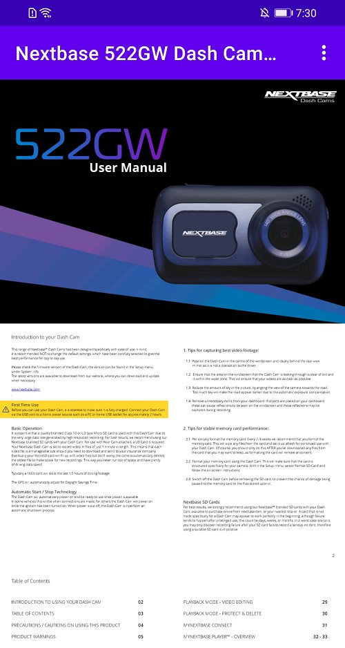 Nextbase 522GW Dash Cam Manual APK for Android Download