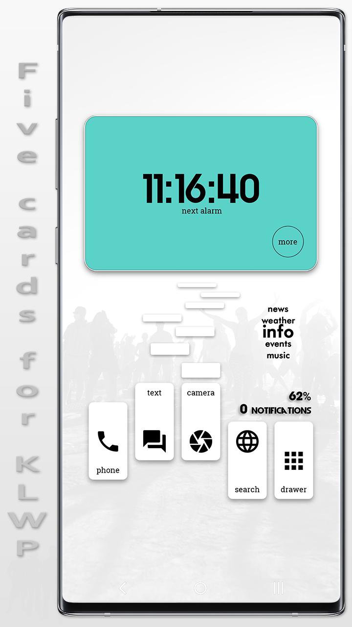 Five cards for KLWP Latest Version v2020.Jul.14.21 for Android